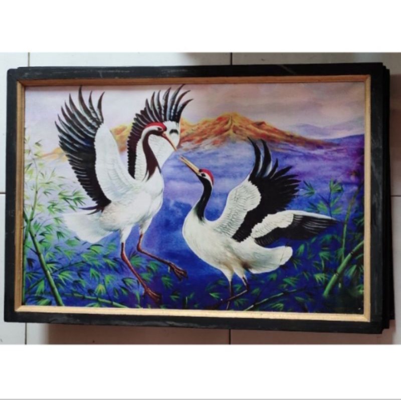 Jual Lukisan cetak hiasan dinding gambar sepasang angsa plus bingkai ...