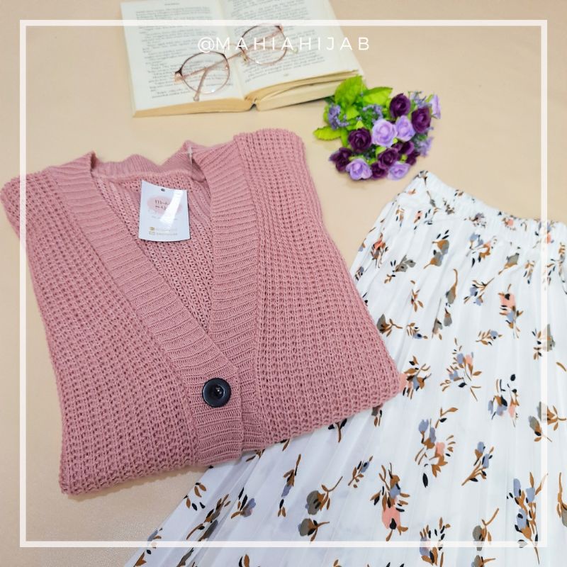 Jual Vintage One Set Cardi crop polos + Rok plisket motif flower ...