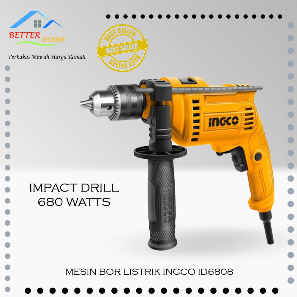 Jual Mesin Bor Impact Drill 13mm Listrik 680Watt INGCO ID6808 | Shopee ...