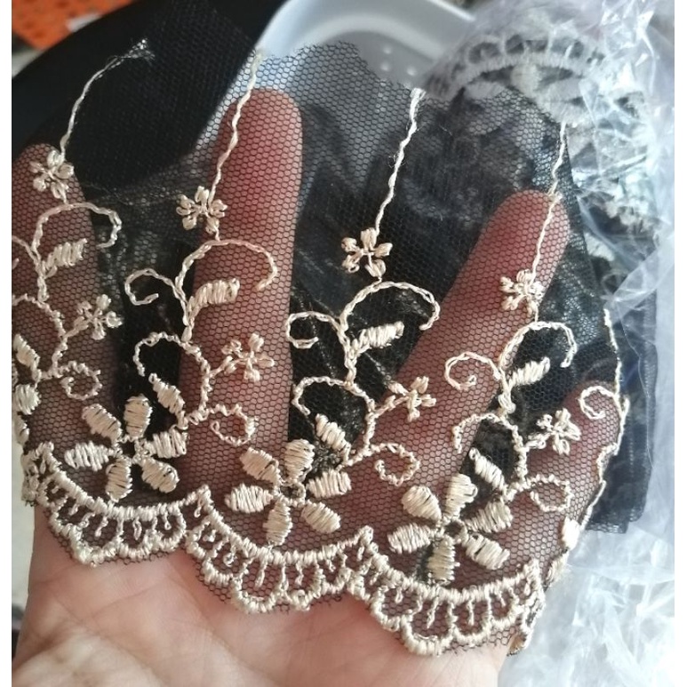 Jual renda bordir tile pinggiran bunga lebar 9 cm (harga per m ...