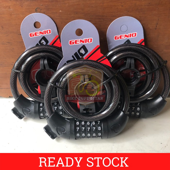 Jual Gembok / Kunci / Rantai Spiral Sepeda Genio Kombinasi 5 Angka ...