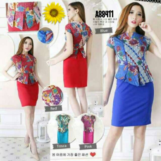 Jual NEW MODERN BATIK PEPLUM DRESS / PEPLUM DRESS BATIK / TERUSAN BATIK ...