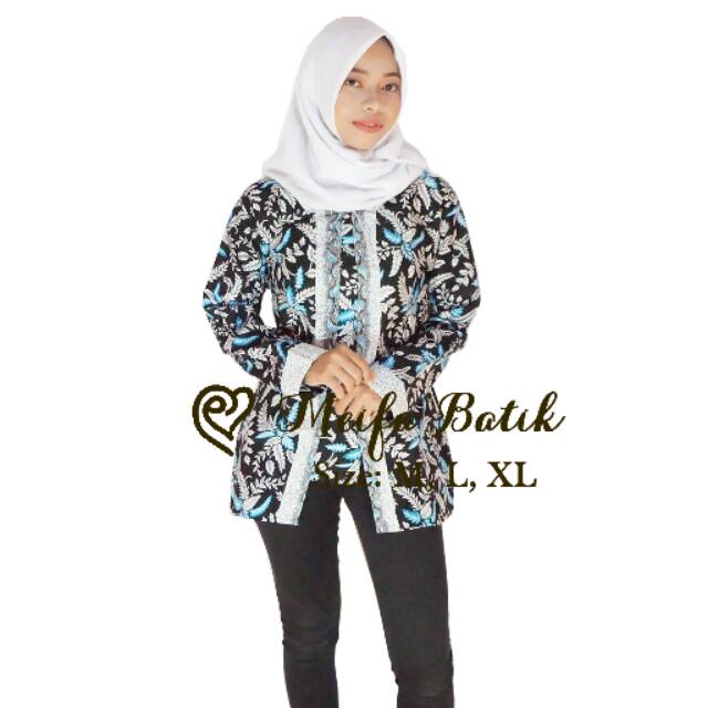 Jual MEIFA BATIK Blouse Motif Blarak Biru | Shopee Indonesia