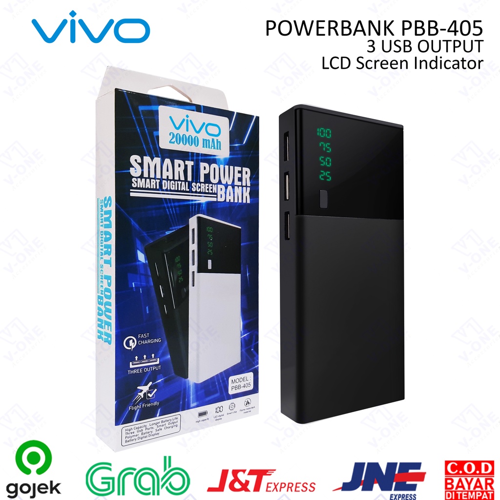 Jual PB POWERBANK POWER BANK VIVO MURAH KAPASITAS 20000 mAh PBB 405 ...