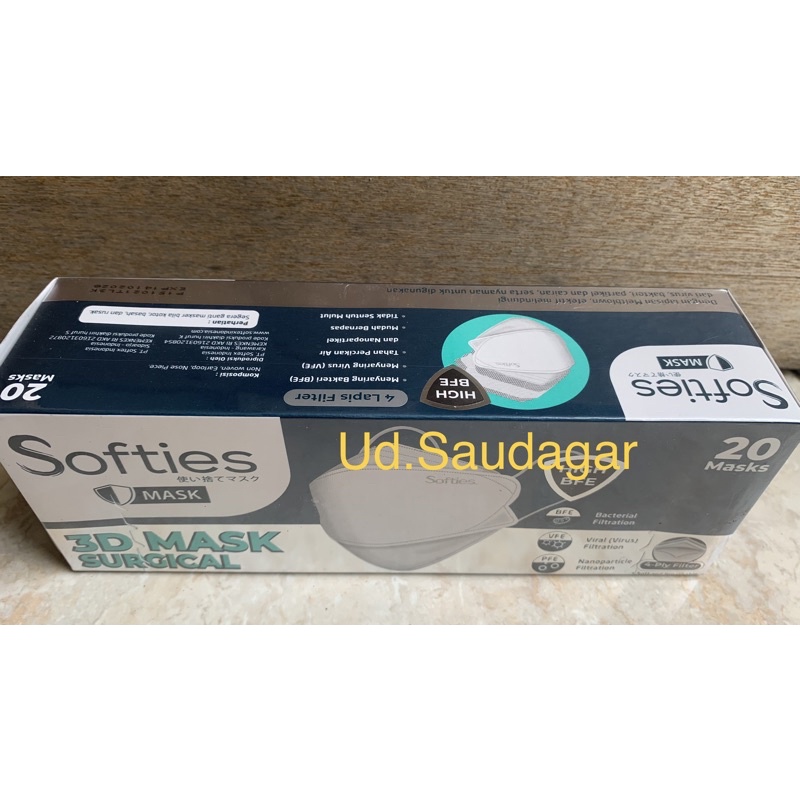 Jual Masker medis Softies 3D Mask Surgical 4 Ply Isi 20 Pcs | Shopee ...