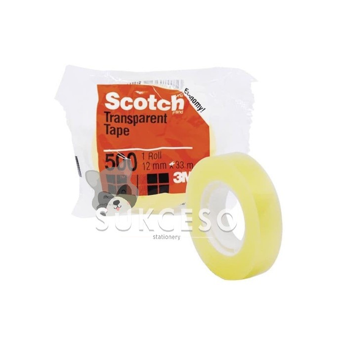 Jual 3M Scotch Transparent Tape 500 12mm x 33m/ Isolasi Bening Kecil ...