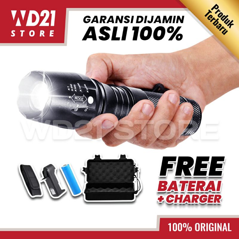 Jual [100%ORIGINAL] SENTER TECTICAL LED CREE XML-T6 3000 LUMENS + BATERAI + CHARGER + BOX ...
