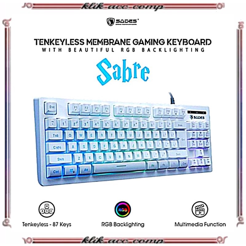 Jual Keyboard gaming sades sabre TKL RGB Backlight Membrane Putih ...