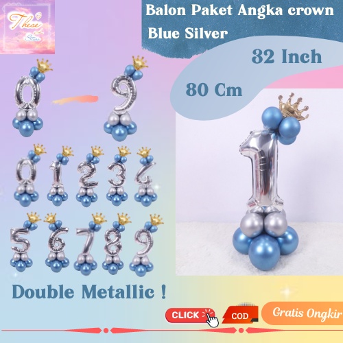 Jual Balon Paket Angka Dekorasi Ulang Tahun Warna Biru Silver Latex ...