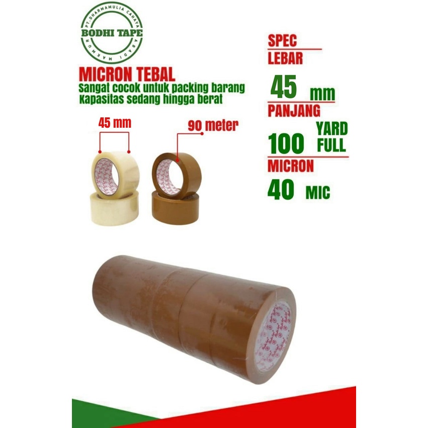 Jual LAKBAN BENING COKLAT BODHI TAPE 45MM X 100YARD FULL 1 SLOP 6 ROLL | Shopee Indonesia