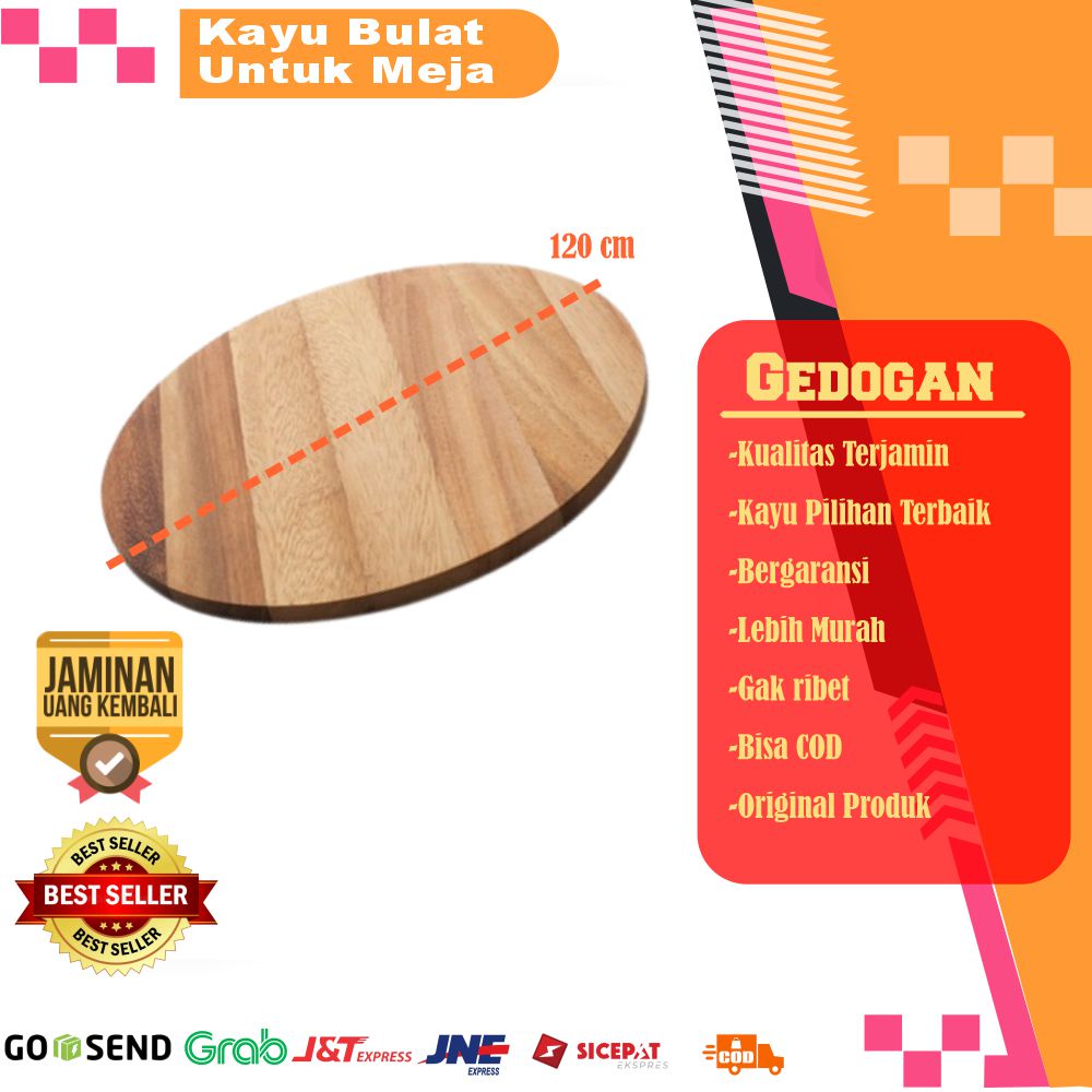 Jual papan kayu bulat 120 CM round Wood board daun meja talenan kayu ...