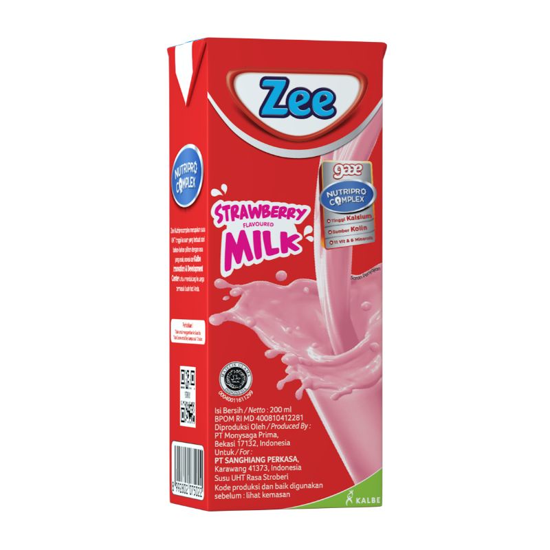 Jual ZEE STRAWBERRY MILK SUSU UHT 200ML MILK SHAKE STROBERI 200 ML ...