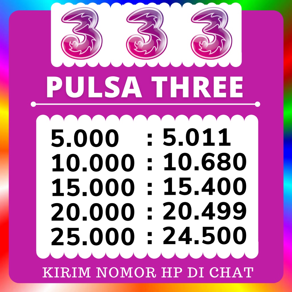 Jual [Proses Super Kilat] Pulsa Tri Three 5k 10k 15k 20k 25k + masa ...