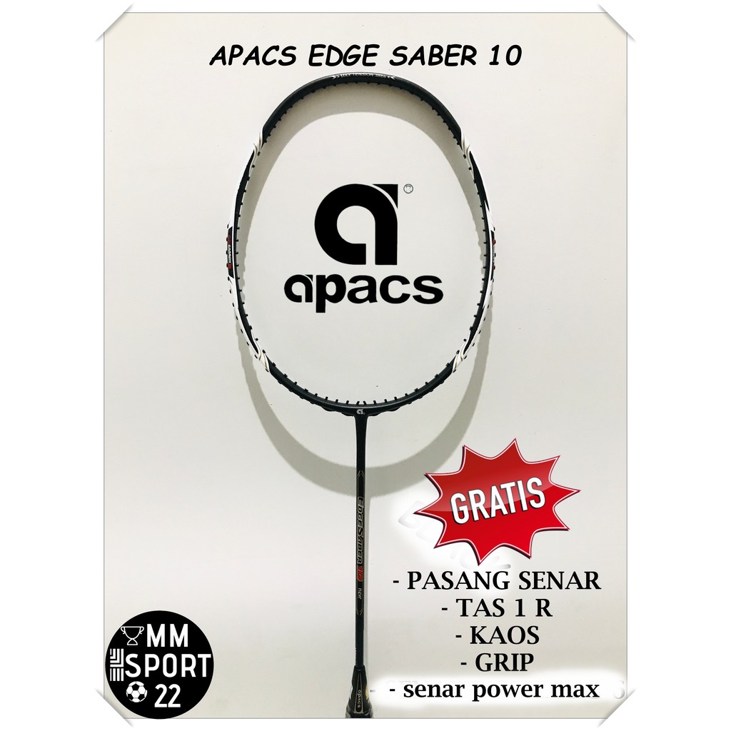 Jual Raket Badminton APACS EDGE SABER 10 ORIGINAL LENGKAP | Shopee ...