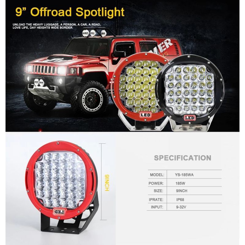 Jual Lampu Sorot Tembus Kabut Offroad 9 Inci 185W Lampu Kerja ATV UTE ...