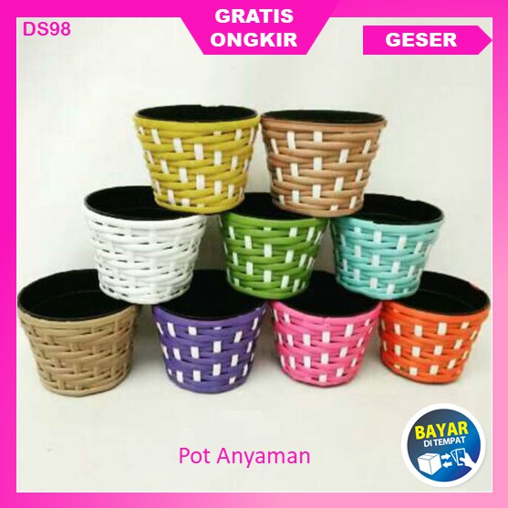 Jual Pot Vas Pas Bunga Tanaman Hias Anyaman Kayu Rotan Putih Hitam ...