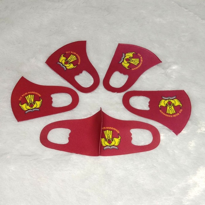 Jual Masker Bahan Scuba Tebal Anak Sekolah SD Warna Merah Sablon Logo ...