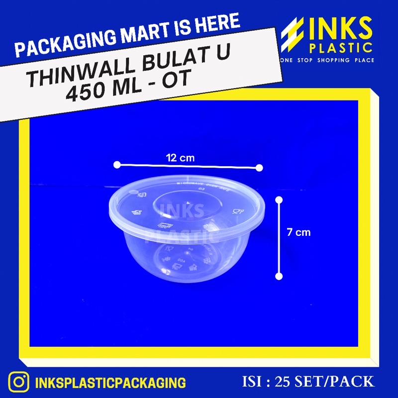 Jual THINWALL 450 ML U BULAT ROUND / MANGKOK BULAT PLASTIK (25 PCS) | Shopee Indonesia