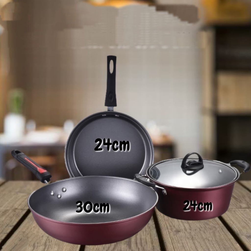Jual Panci Wajan Teflon Set isi 3pcs / Panci Teflon Penggorengan Set | Shopee Indonesia