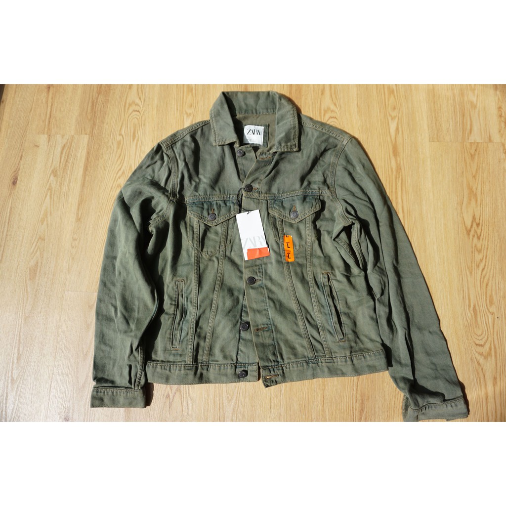 Jual ZARA Man Olive Denim Jacket, Jacket Denim Pria warna Olive Green ...