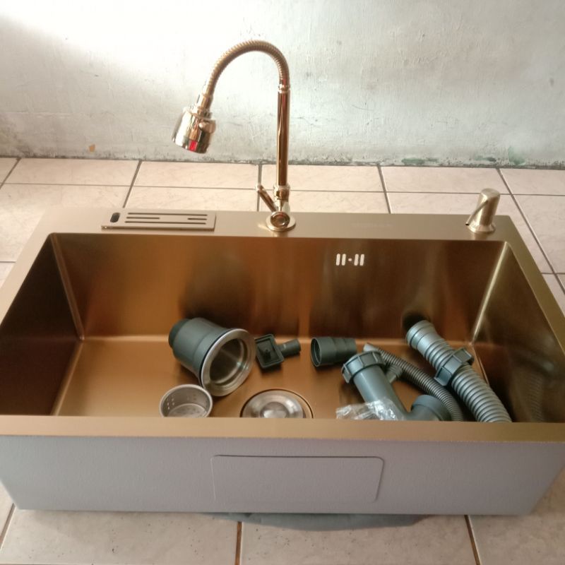 Jual Kitchen Sink Gold Bak Cuci Piring Stainless Anti Karat Paket ...