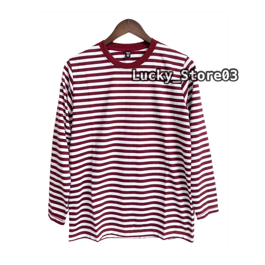 Jual Kaos Stripe Tangan Panjang Maroon Putih | Shopee Indonesia