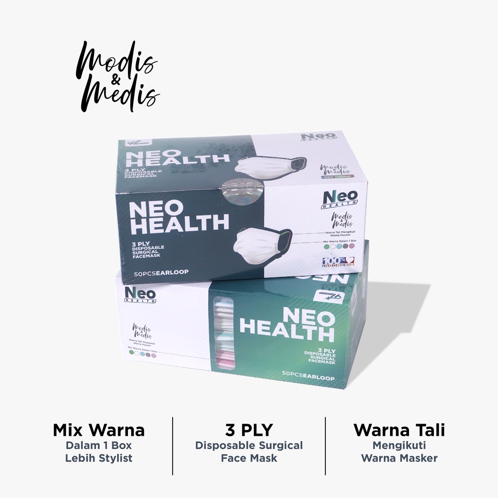 Jual Neo Mask Masker Medis 3ply isi 50pc Mix Warna Filtrasi 95% Lulus ...