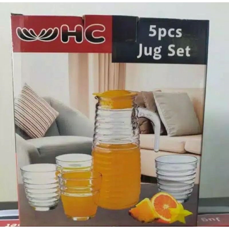 Jual WATER JUG SET HC 5PC CERET SET GELAS MERK HC | Shopee Indonesia