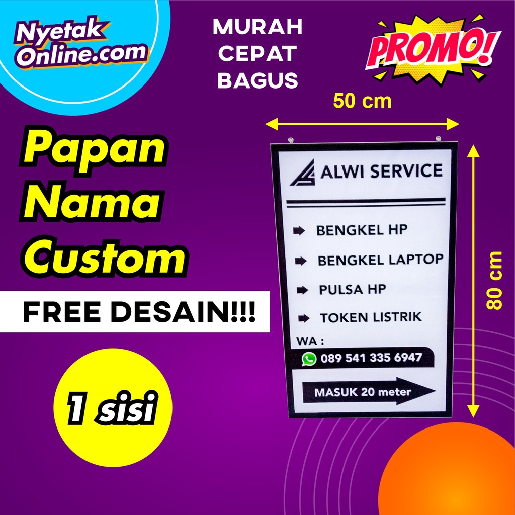 Jual Name Board/Papan Nama Usaha/Papan Iklan 1 sisi Custom Banner FREE ...