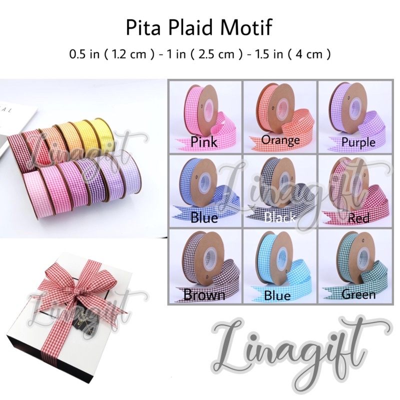 Jual ( Rol 20 yard ) PLAID RIBBON - PITA KAIN KOTAK KOTAK 0.5 INCH / 1 ...