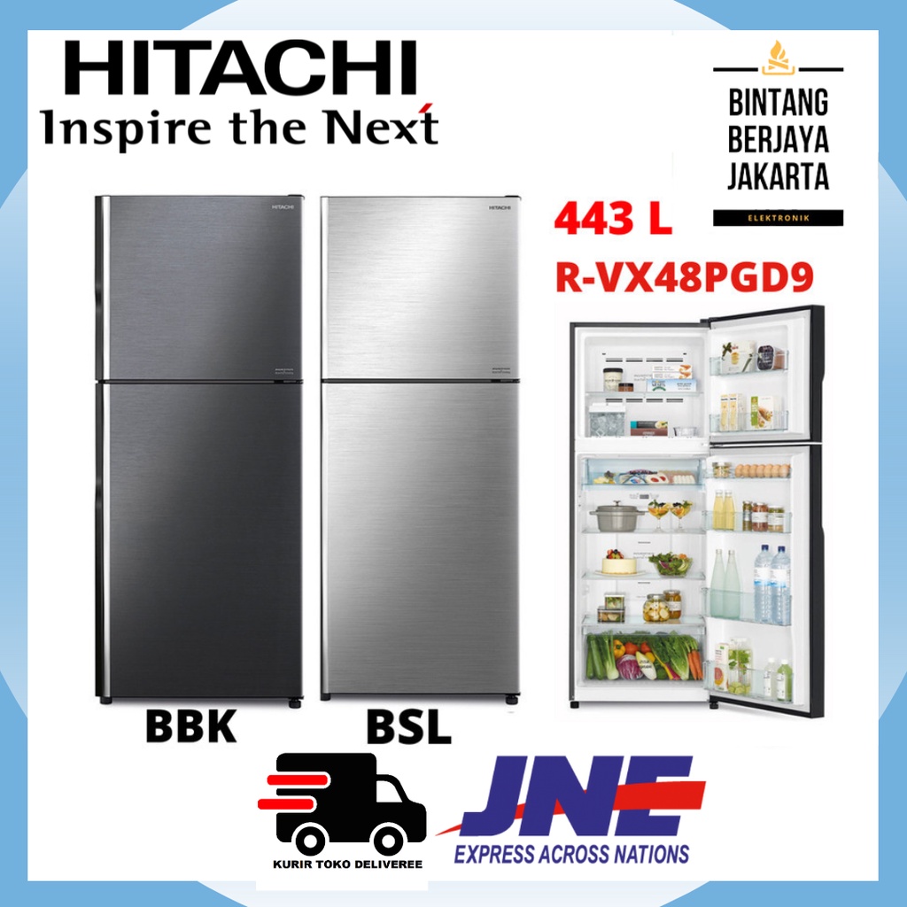 Jual HITACHI Kulkas 2 Pintu Stylish Line R-VX48PGD9 BBK/BSL - 443L R VX48PGD9 | Shopee Indonesia