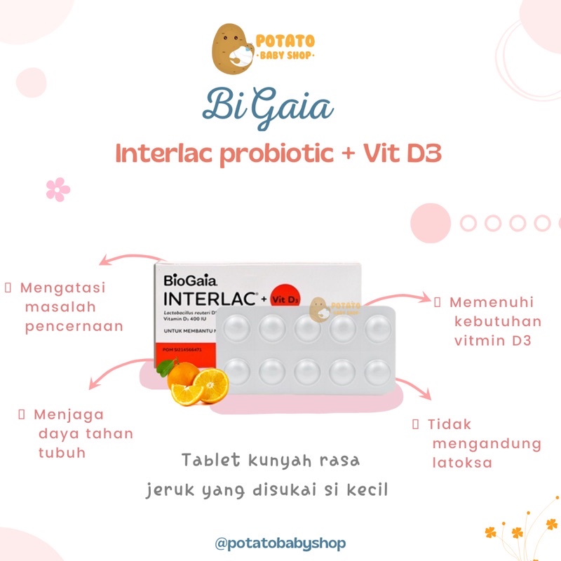 Jual Interlac Probioctic Tablet Kunyah + Vit D3 / Probiotik Biogaia ...