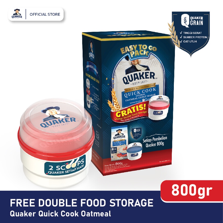 Jual QUAKER Quick Cooking Oatmeal 800g (Free Double Food Storaage ...
