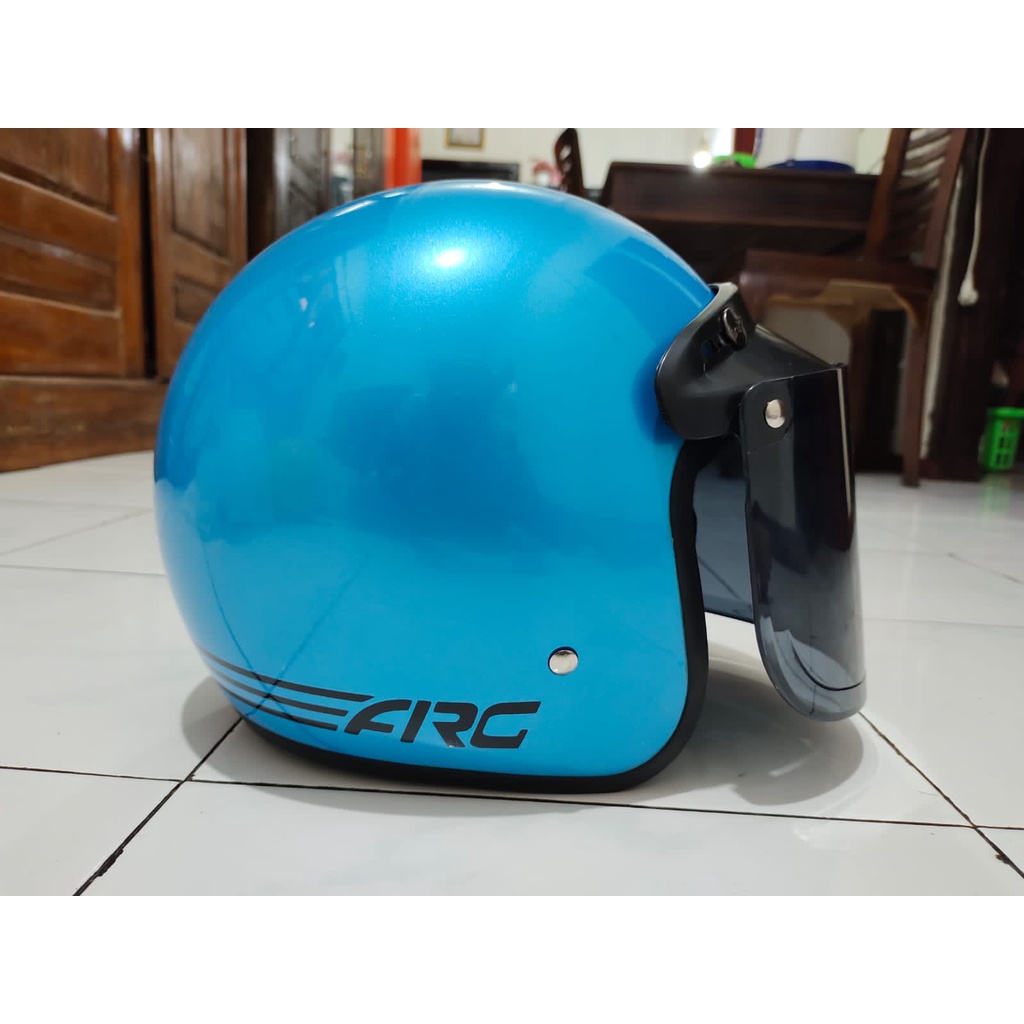 Jual HELM BOGO DEWASA ARC ( BIRU KILAP) + KACA DATAR INJAK - PACKING ...