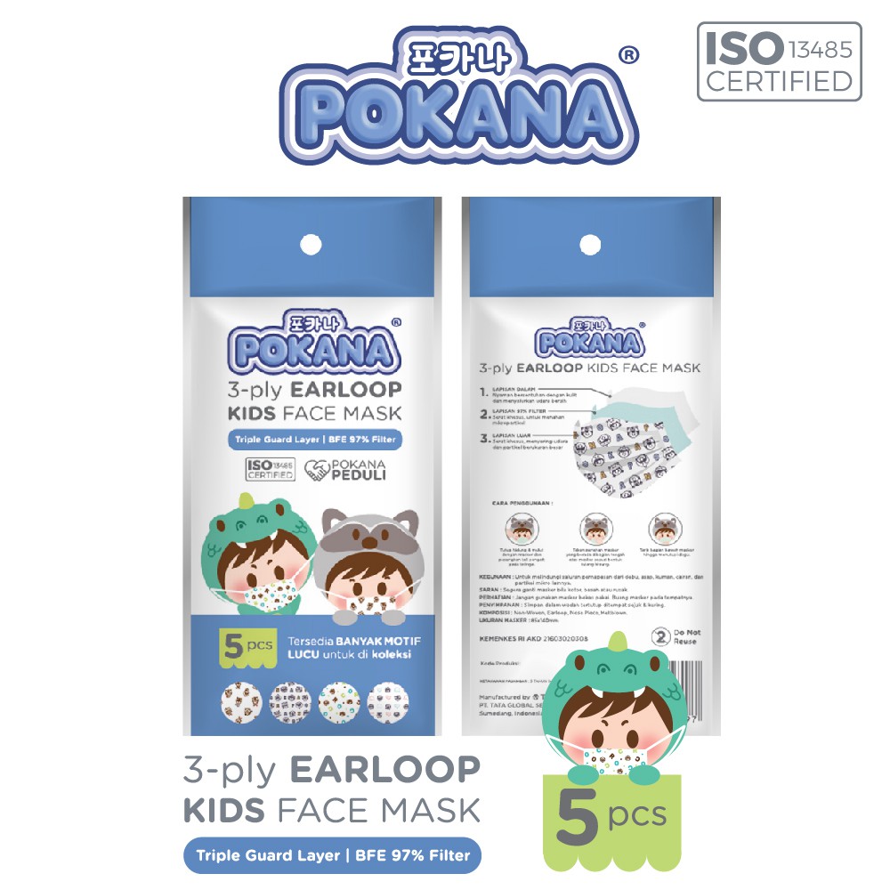 Jual POKANA 3-ply Earloop Surgical Face Masker Kids - Sachet isi 5 pcs ...