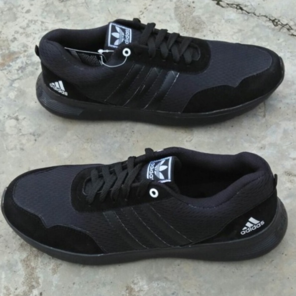 Jual SEPATU KETS OLAHRAGA PRIA FULL HITAM POLOS SNEAKERS RACING SUEDE ...