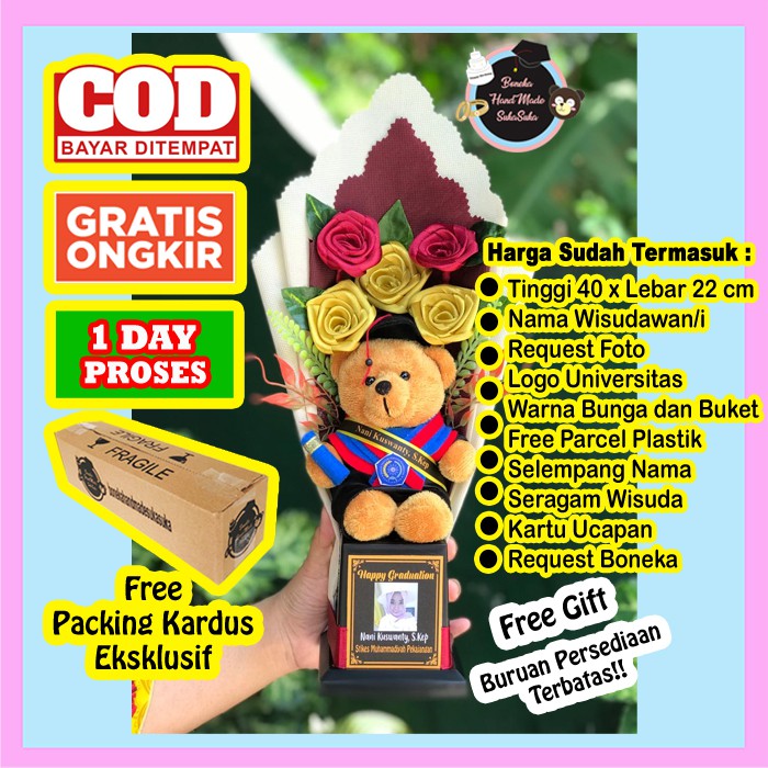 Jual Buket Bunga Boneka Ukuran 40cm Custom Nama Foto Ucapan dan Nama ...