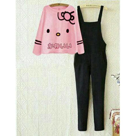Jual Promo!! Jumpsuit Overall Hello Kitty Set | Shopee Indonesia