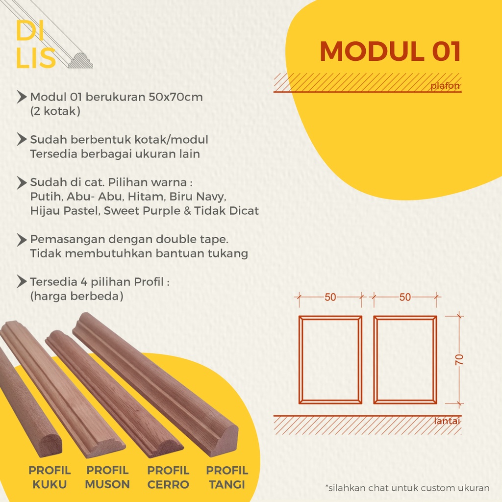 Jual MODUL 01 HIASAN DINDING LIS PROFIL KAYU WALL MOULDING WAINSCOTING ...