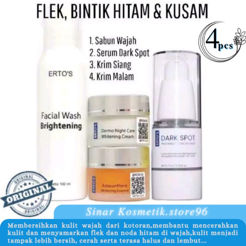 Jual ERTOS PAKET FLEK & BINTIK HITAM (DARK SPOT, FACIAL WASH, ASTAXANTHINE, NIGHT CREAM ...