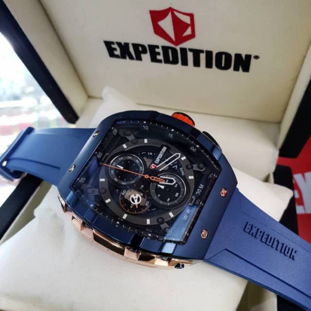 Jual Expedition E 6782 jam tangan pria original blue navy rosegold tali ...
