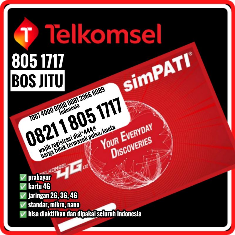 Jual Kartu perdana nomor cantik telkomsel simpati 4G LTE BOS JITU 805 1717 | Shopee Indonesia