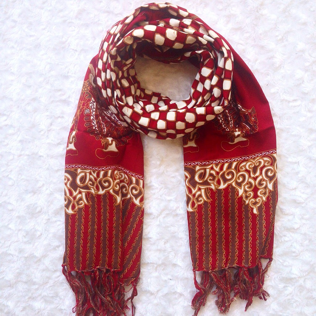 Jual Omah Etnik Syal Scarf Batik Wayang Mix Papan Catur 02-Merah ...