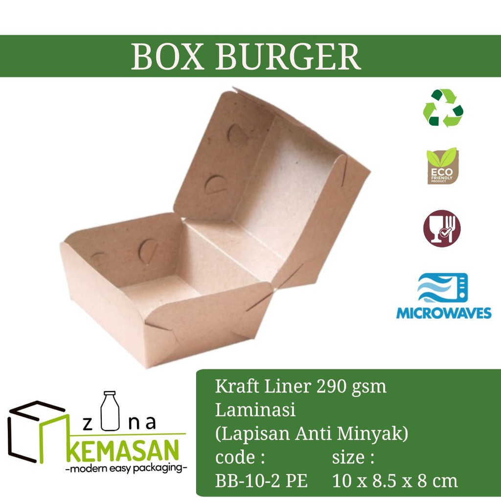 Jual BOX DUS KARDUS KOTAK BURGER ROTI NASI 10x8,5x8 cm KRAFT 290 gsm ...