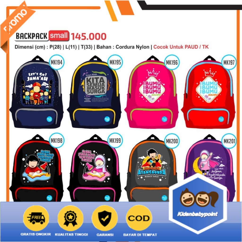 Jual Moslem Kids Tas Sekolah Anak Muslim Waterproff TK SD SMP | Shopee ...