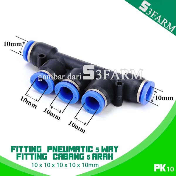 Jual Fitting Slip Lock Pneumatic 5 Way 5 Lubang 5 Arah Selang PU 10mm 10 mm | Shopee Indonesia