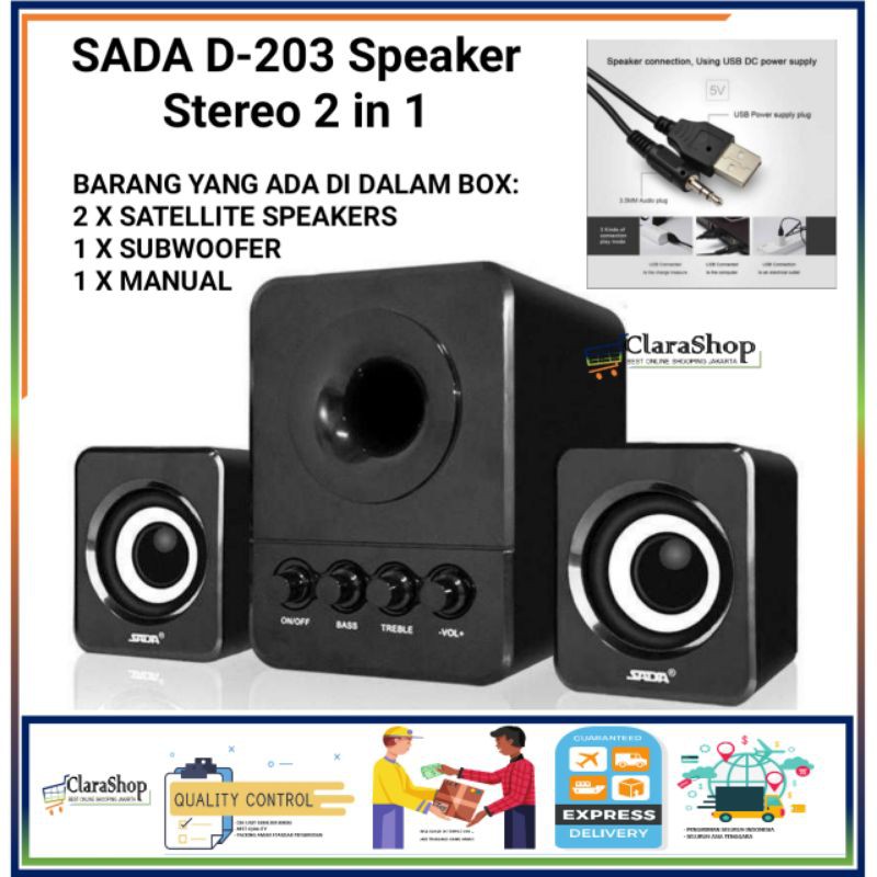 Jual SADA D-203 Audio Speaker Stereo 2.1 with Subwoofer & USB Power ...