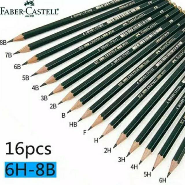 Jual Faber-Castell Pencil grade lengkap 6H/5H/4H/3H/2H/H/F/HB/B/2B/3B/4B/5B/6B/7B/8B (SATUAN ...