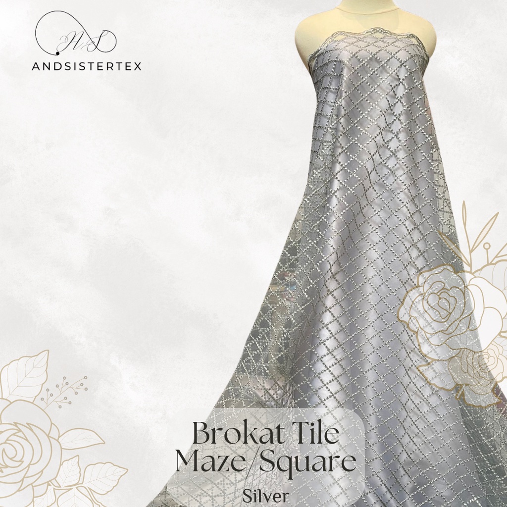 Jual Kain Brokat Tile Bordir Maze Tile Kotak mesh Warna Abu Silver Ash ...