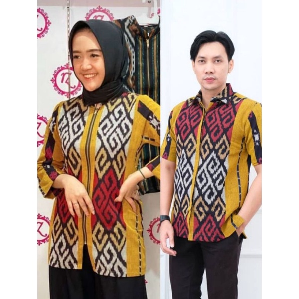 Jual blouse tenun resleting -set couple baju tenun - kemeja tenun ...